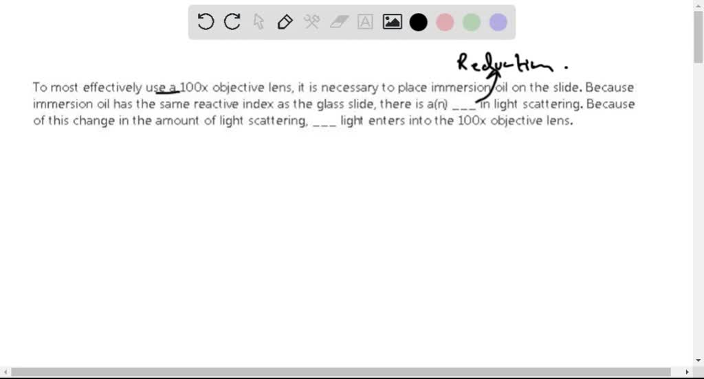 SOLVED: To most effectively use a 100x objective lens, it is necessary ...