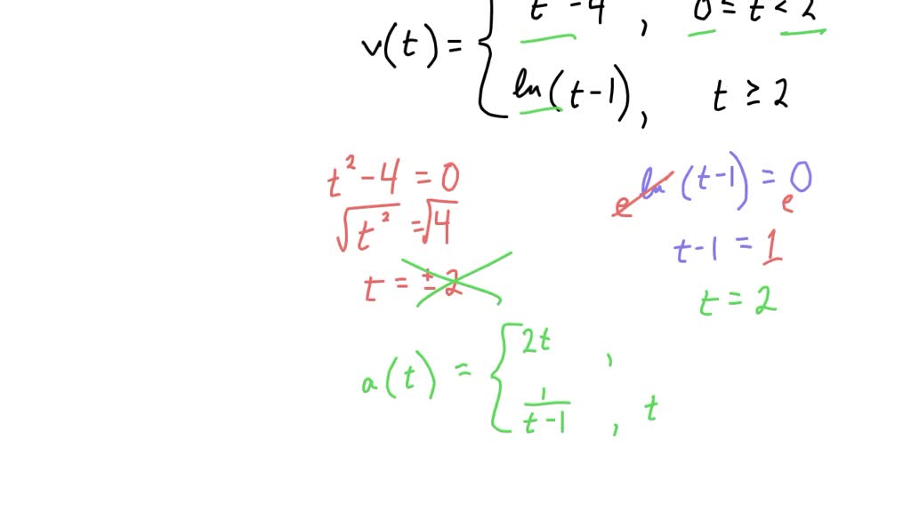 SOLVED: Find the acceleration for the piecewise defined velocity function v(t)= t^ 2 -4,0