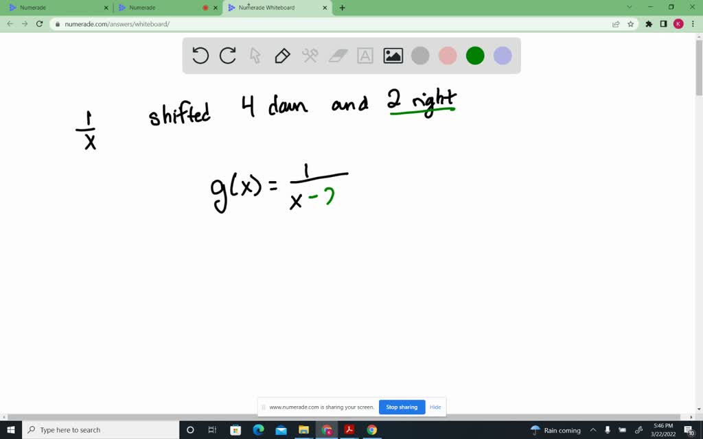 SOLVED: Write a formula for the function g(x) obtained when the graph of 1/x is shifted down 4 ...