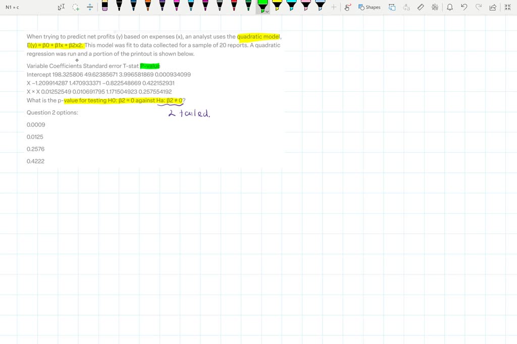 SOLVED: When trying to predict net profits (y) based on expenses (x), an analyst uses the ...