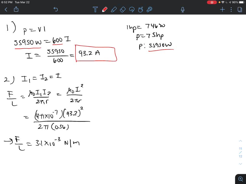 An electric bus operates by drawing current from two parallel overhead ...