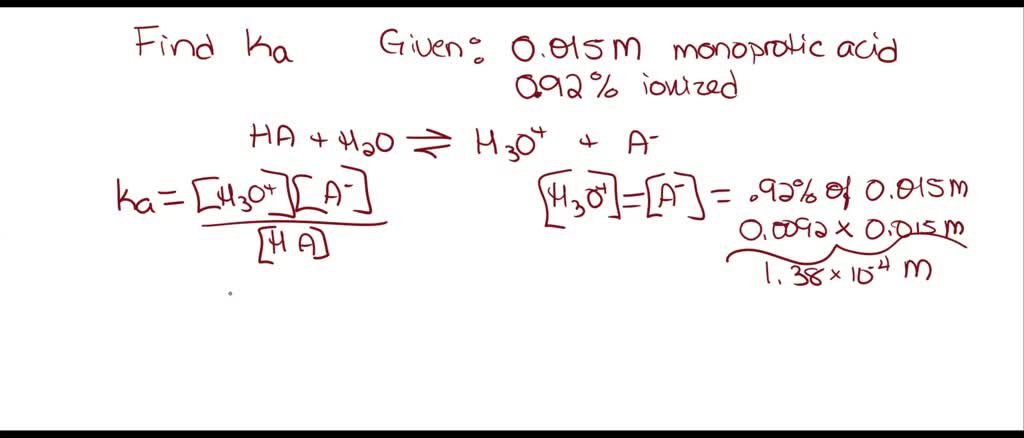SOLVED: A 0.0550 M solution of a monoprotic acid is 12.0 percent ...