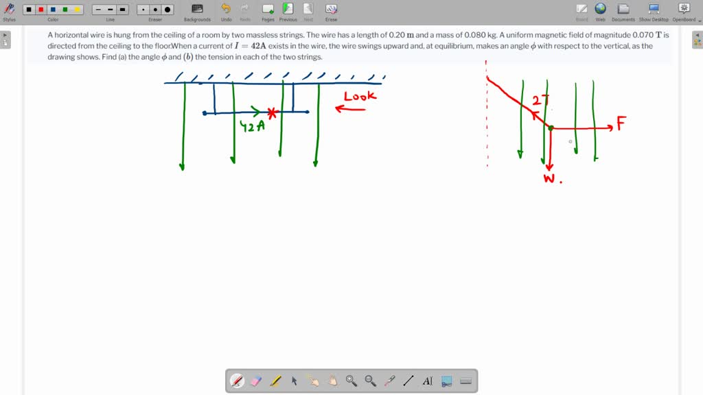 SOLVED: A horizontal wire is hung from the ceiling of a room by two ...