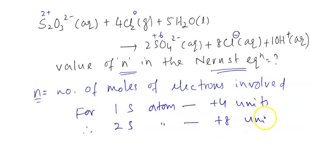 SOLVED: What is the value of n in the Nernst equation for answer a 5 ...