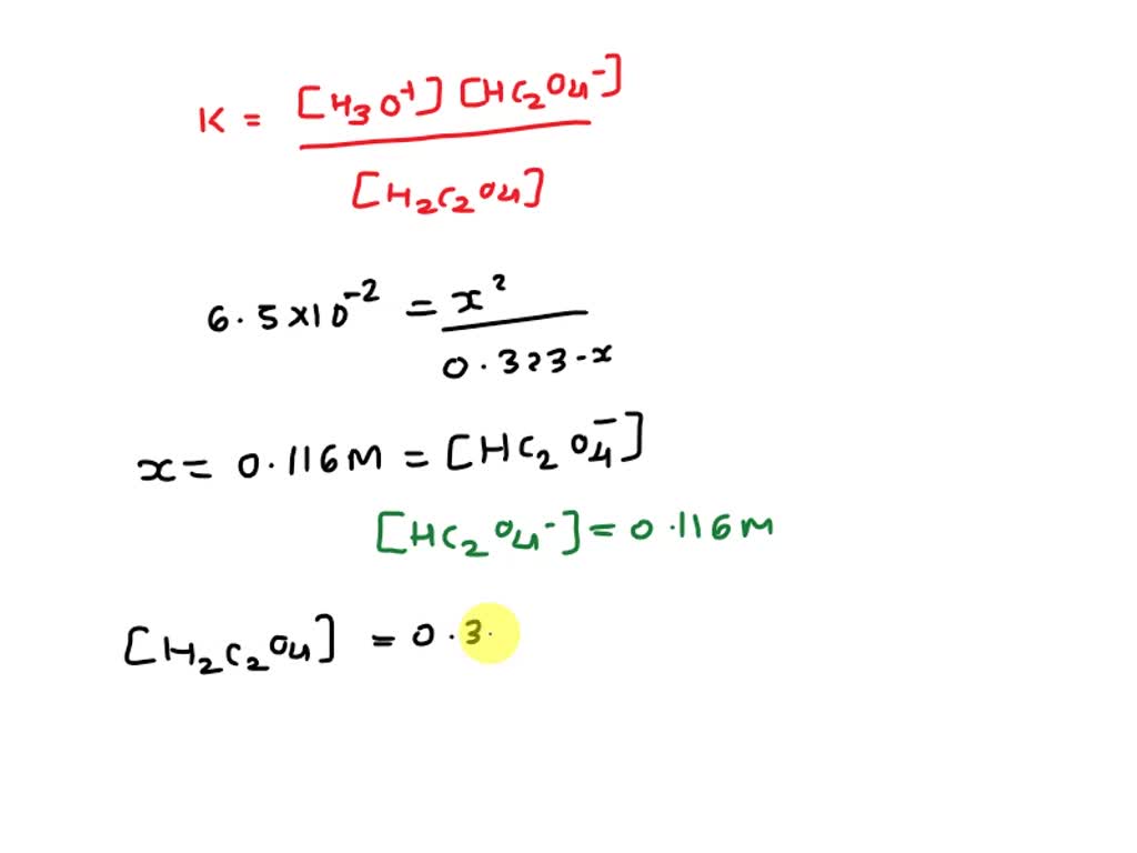 Calculate the concentrations of H2C2O4, HC2O4-, C2O4^2-, and H+ ions in ...