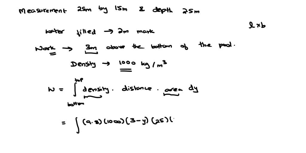 SOLVED: A swimming pool has the shape of a rectangular box with a base that measures 25 m by 15 ...