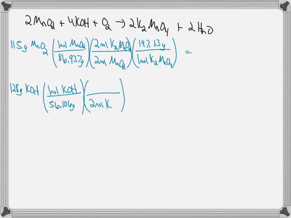 SOLVED: Identify limiting reactants (maximum product method) Consider the reaction of manganese ...