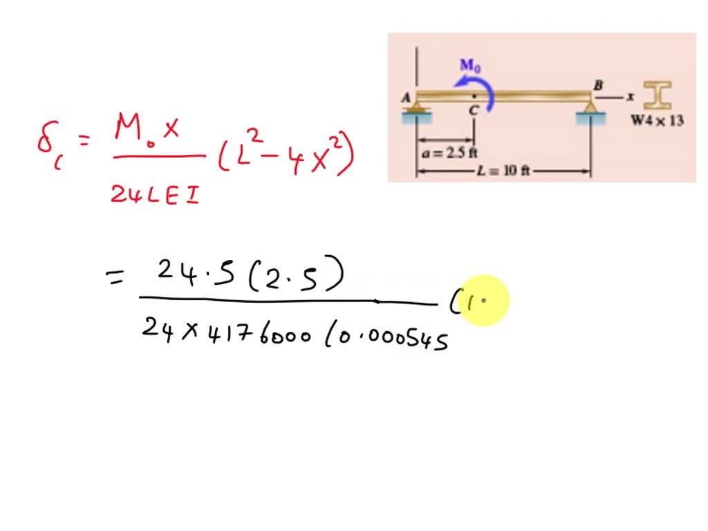 SOLVED: Using superposition, for the beam and loading shown, determine the deflection at point C ...
