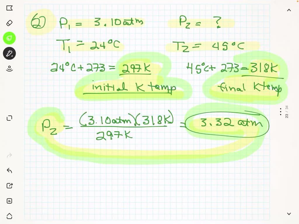 SOLVED: Calculate the final pressure, atmospheres, for each of the following, if Vand n do not ...