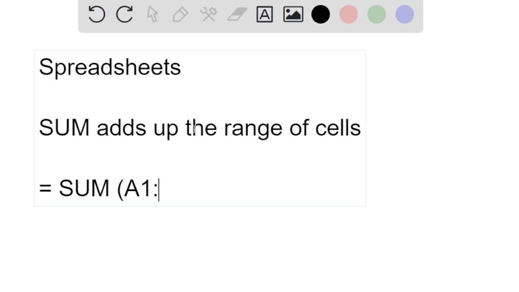 Sum function to set A4 to the sum of A1:A3