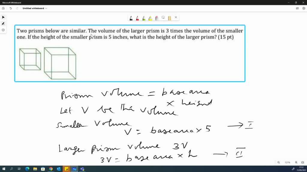 SOLVED: The two triangular prisms shown below are similar. What is the value of x, the height of ...