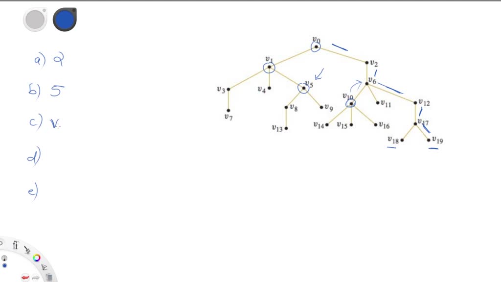 SOLVED: Consider the tree below, with root Vo. Vo V2 U6 V3 V10 Vg V12 ...