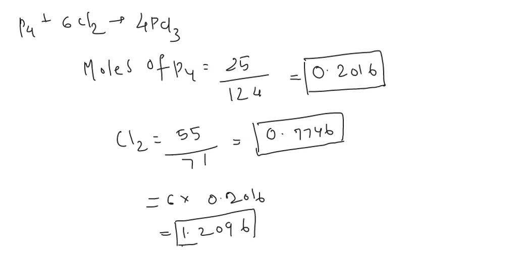 SOLVED: In a reaction vessel, 15 mo! of P4 and 35 mol of Cl2 react ...