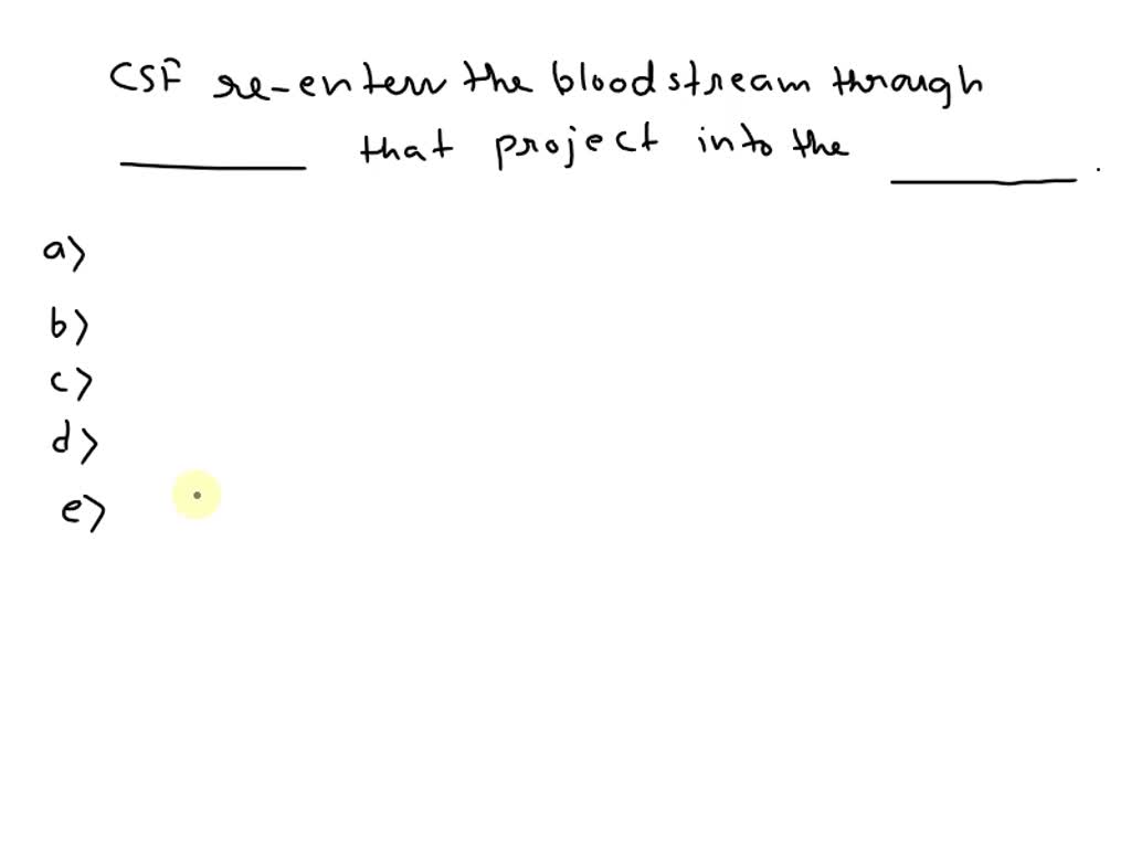SOLVED: CSF re-enters the bloodstream through arachnoid villi that ...