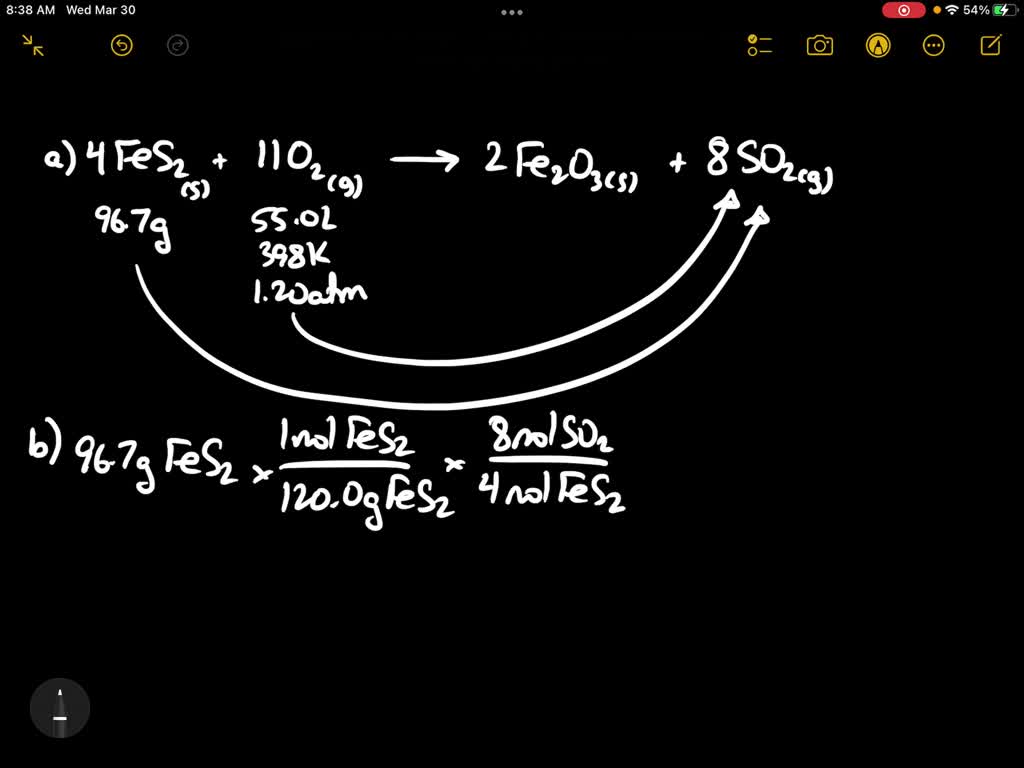 SOLVED: Solid iron (IV) sulfide reacts with oxygen gas form solid iron ...