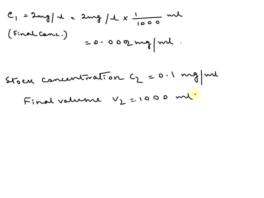 SOLVED: Calculate the volume of stock solution needed to prepare 1 litre of MS medium ...