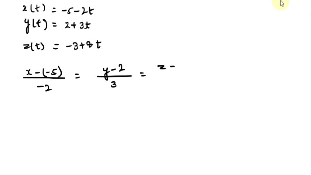 SOLVED: Find a vector parallel to the line defined by the parametric equations c(t) y(t) 2(t) 5 ...