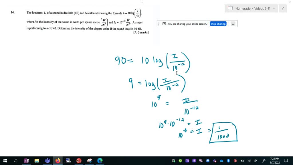SOLVED: The loudness, L, of a sound in decibels (dB) can be calculated using the formula L ...