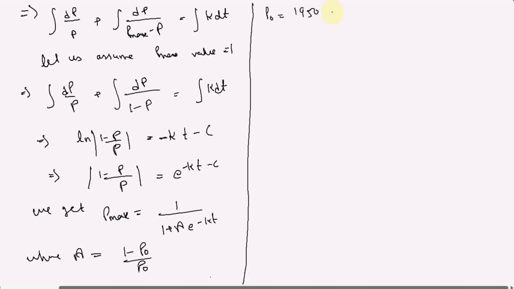 Solved Problem 50 The Logistic Model Is Used To Simulate Population As In Dp Dt Kgm P P Pmax