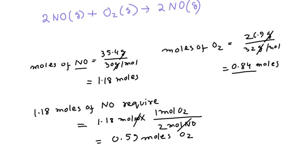 SOLVED: If 35.4 g of NO and 26.9 g of Oâ‚‚ react together, how many ...