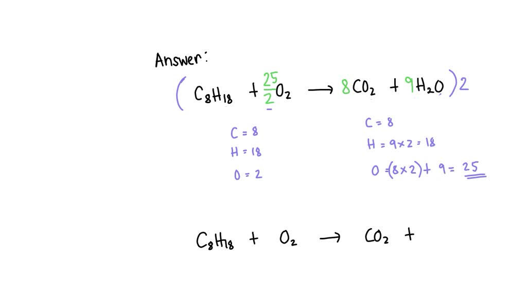 Determine the balanced chemical equation for this reaction. C8H18(g)+O2 ...
