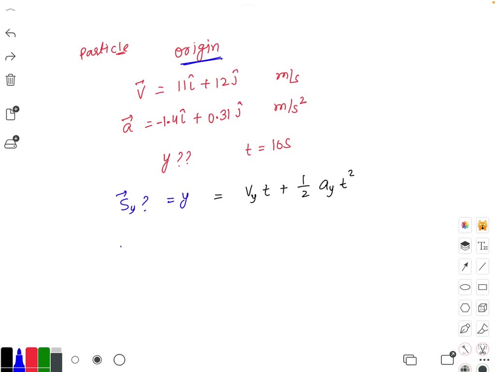 SOLVED: A particle leaves the origin with initial velocity v⃗ o=11i^+12j^m/s, undergoing ...