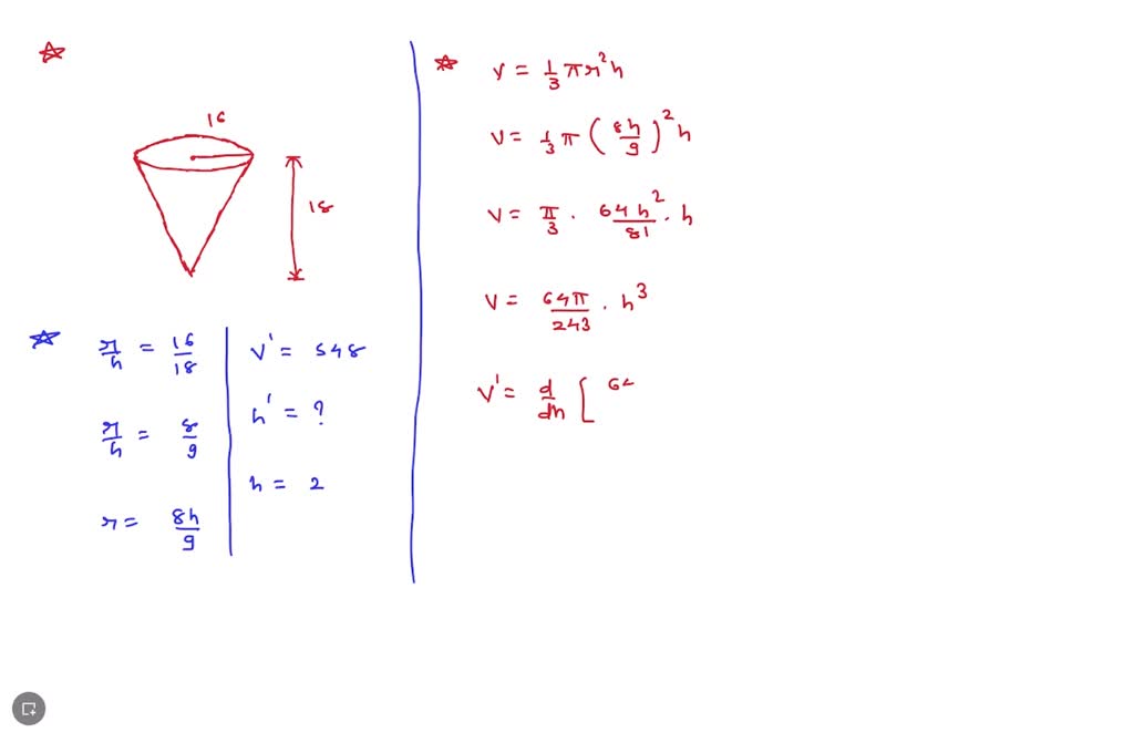 SOLVED: An inverted cone is partially filled with water, as shown below ...