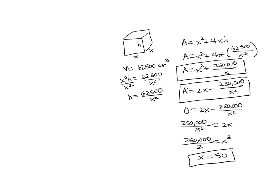 SOLVED: A box with a square base and open top must have a volume of ...