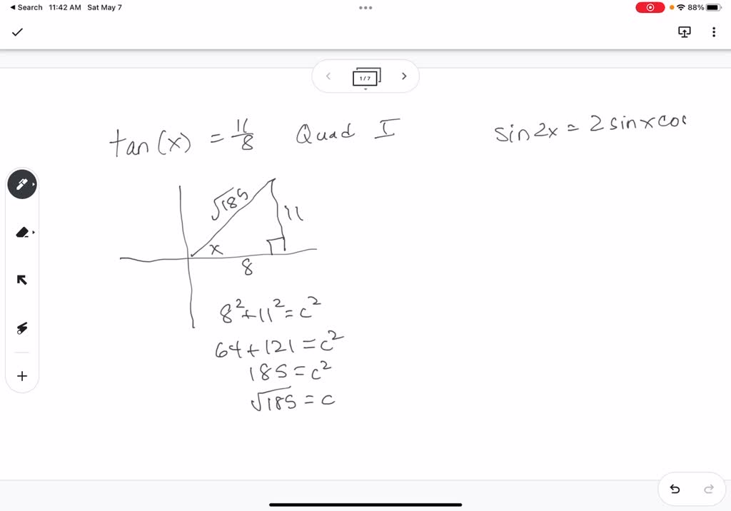 SOLVED: If x = 1/8 and x is in quadrant 1, find the exact value of sin(2x).