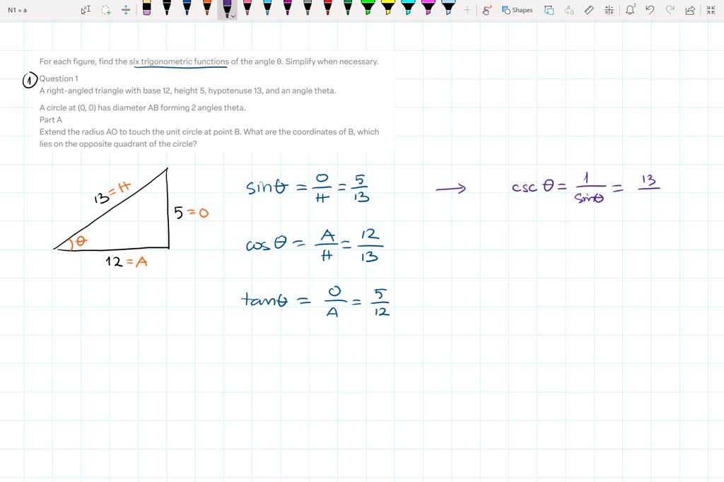 SOLVED: For each figure, find the six trigonometric functions of the ...
