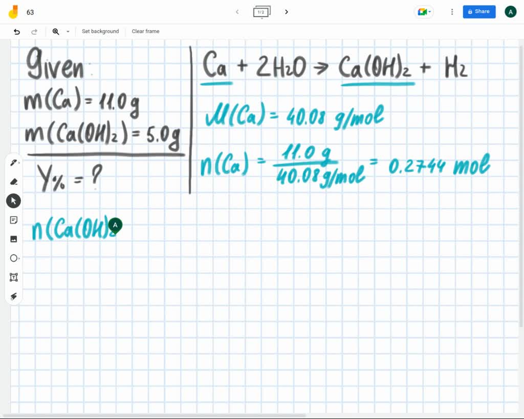 When 11.0 g of calcium metal is reacted with water, 5.00 g of calcium ...