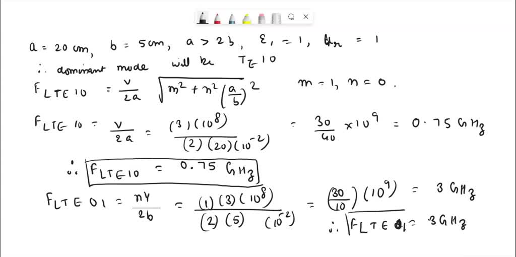 SOLVED: The cross section of a rectangular waveguide is 20cm imes 5cm ...