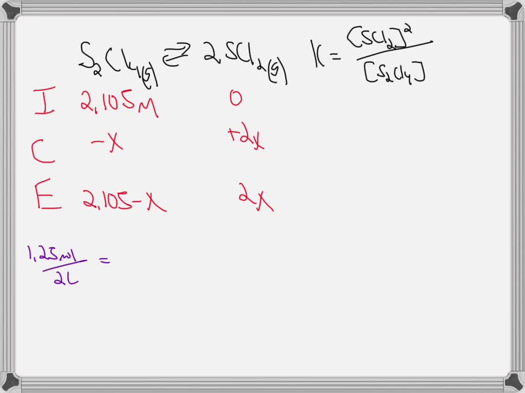 SOLVED: 4.21 moles of S2Cl4 are introduced into a 2.0 L vessel. S2Cl4(g) â†’ 2SCl2(g). At ...