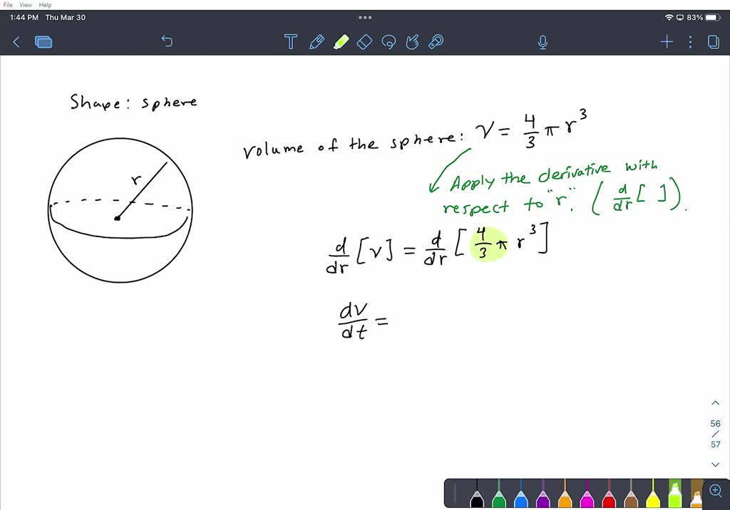 SOLVED: Let x2+y2 = 25. If % = -4 when x = and y = 3, then find If the radius of a sphere is ...