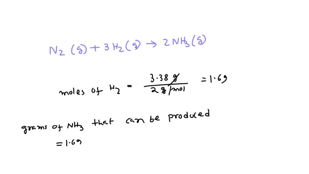 Nitrogen gas reacts with hydrogen gas to produce ammonia via the following reaction: N2(g)+3H2(g ...