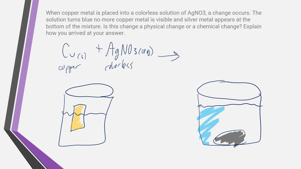 SOLVED: When copper metal is placed into a colorless solution of AgNO3 ...