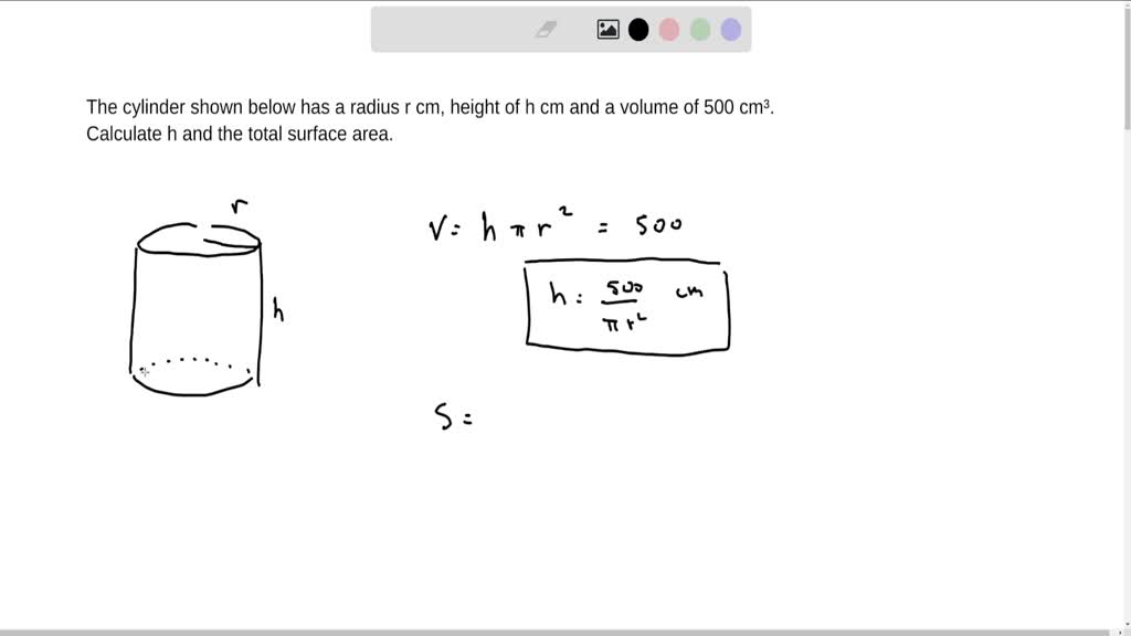 SOLVED: The cylinder shown below has a radius r cm, height of h cm and ...