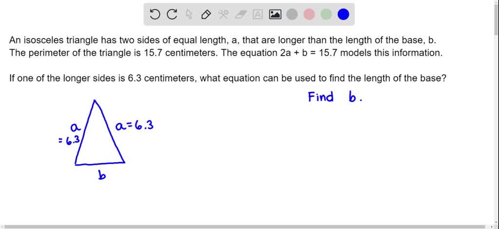 SOLVED: This isosceles triangle has two sides of equal length, a, that ...