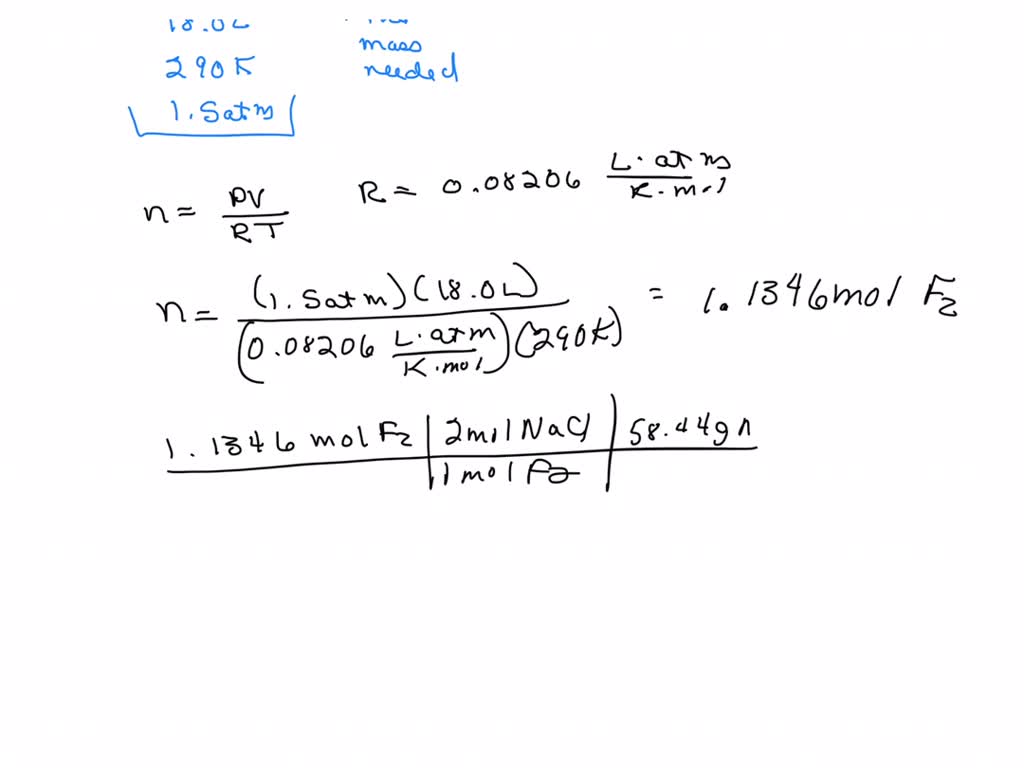 SOLVED: Part 1. A chemist reacted 18.0 liters of F2 gas with NaCl in ...