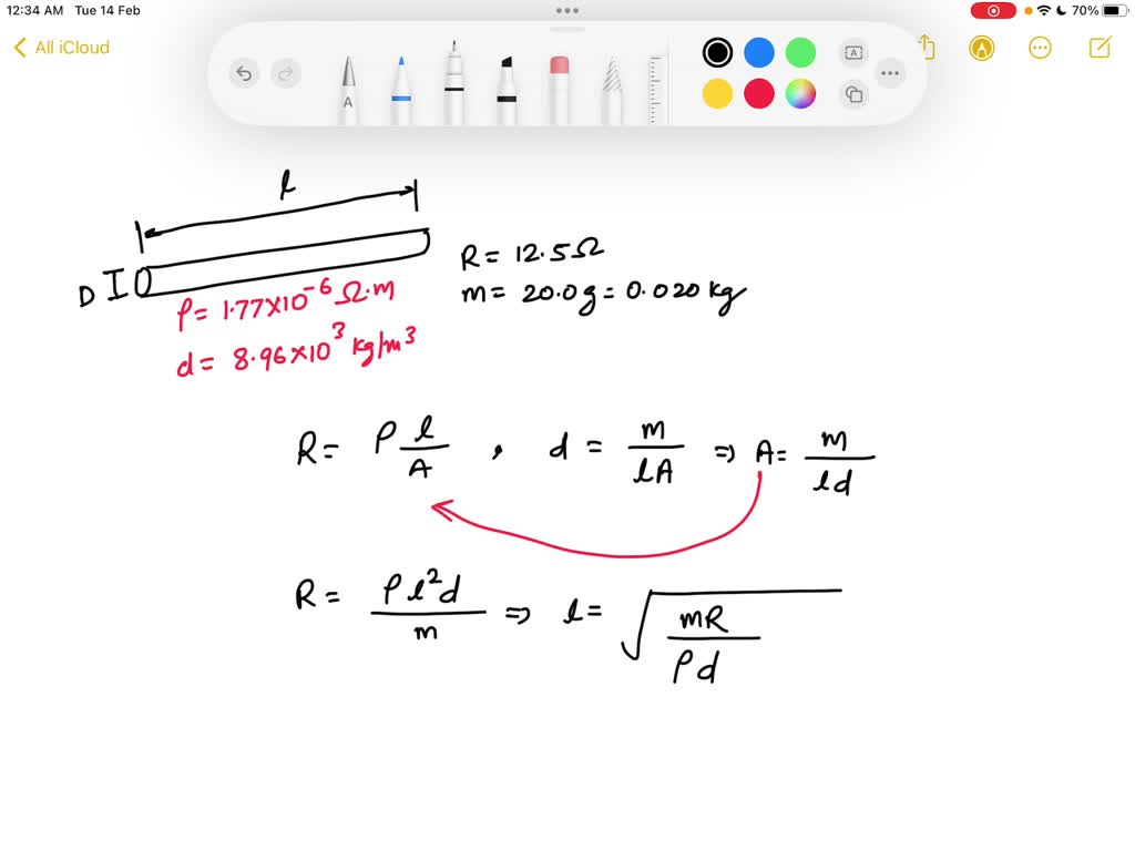 SOLVED: A 12.5 Ω resistor is made from a coil of copper wire whose total mass is 20.0 g. A. What ...