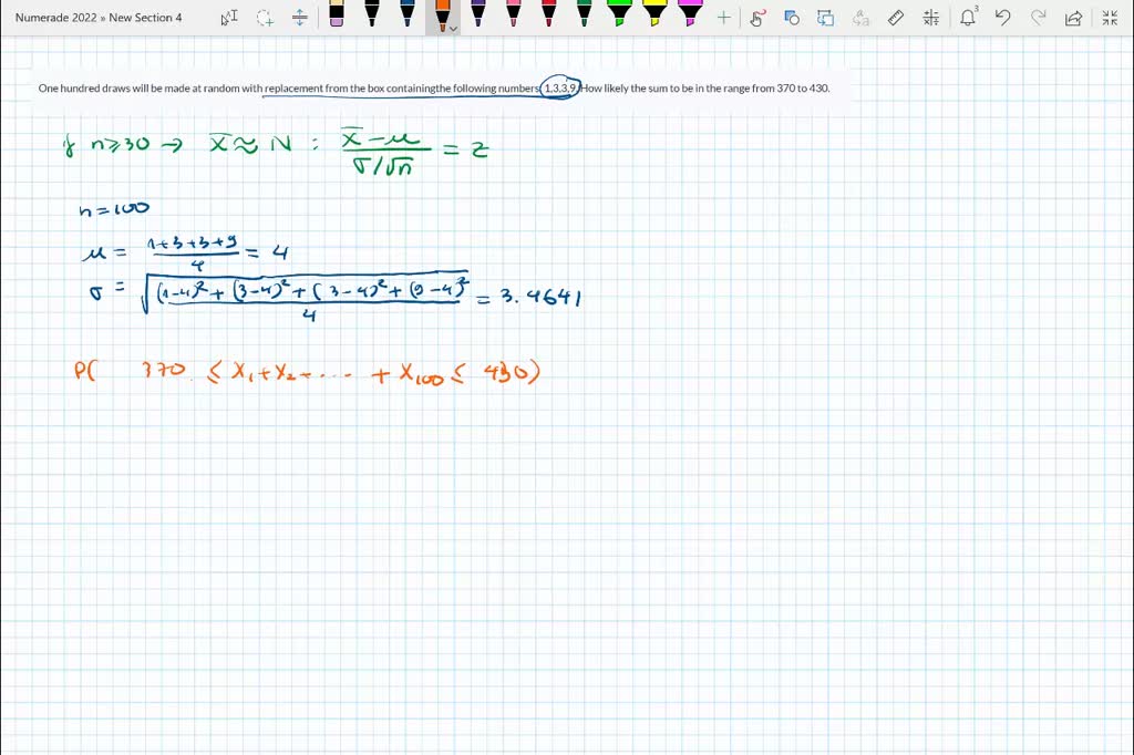 SOLVED: One hundred draws will be made at random with replacement from the box containing the ...