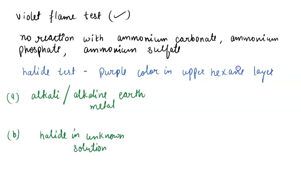 SOLVED: 5 An unknown solution gives a violet flame test, but no ...