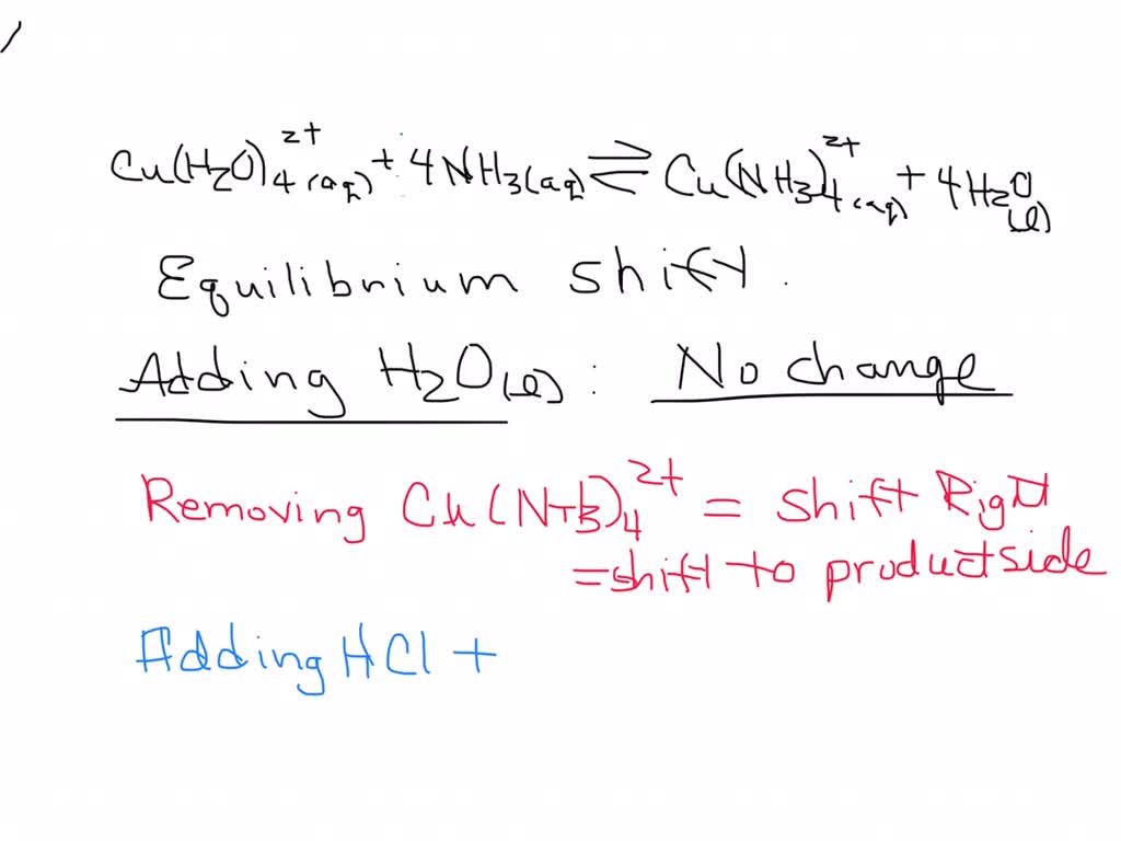 SOLVED: Consider the system of copper complexes at equilibrium. Cu(H2O ...