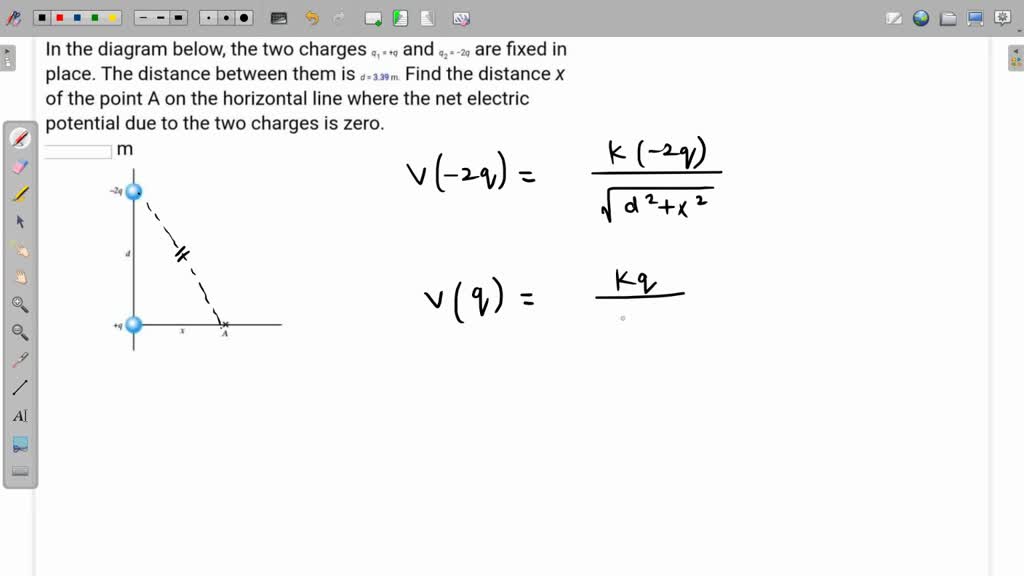 SOLVED: In the diagram below, the two charges 4q and 92q are fixed in ...