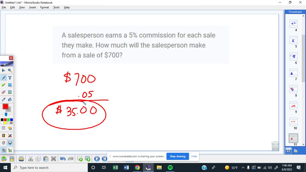 SOLVED: The salesperson earns a 5% commission on the first $5,000 she ...