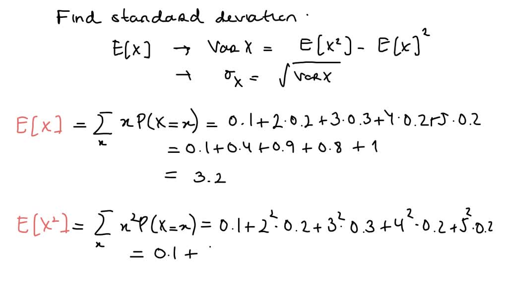 SOLVED: Consider the following data: x 1 2 3 4 5 P(X=x) 0.1 0.2 0.3 0.2 ...