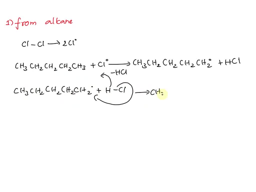 SOLVED: Explain how to make 3-chloro pentane from an alkane and from an alkene. Be certain to ...