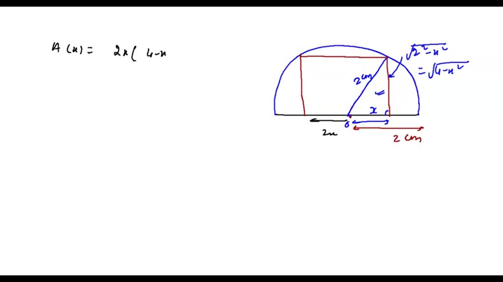 SOLVED: 14. A rectangle is inscribed in a semicircle of radius 2 cm as shown. Find the largest ...