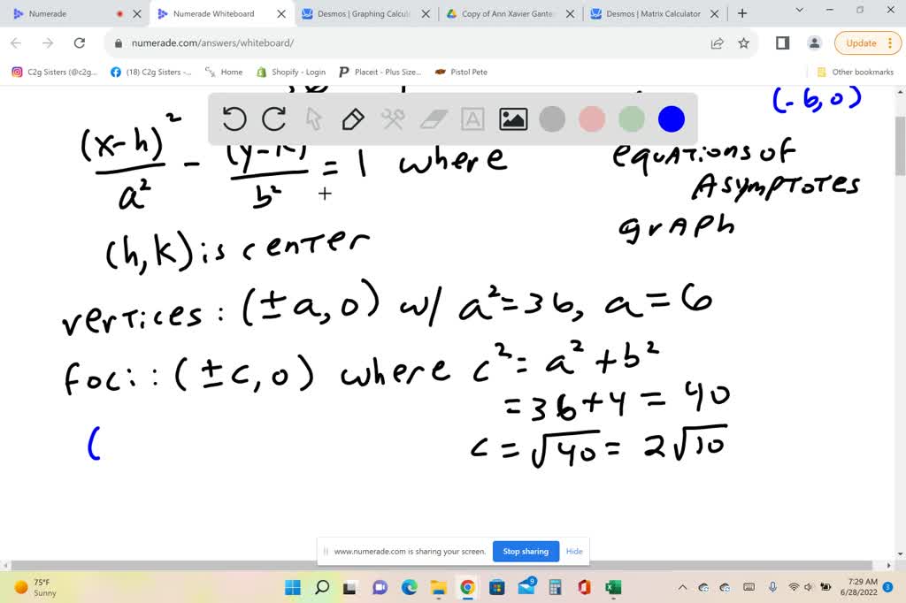 SOLVED: Find the center, vertices, foci, and asymptotes of the ...