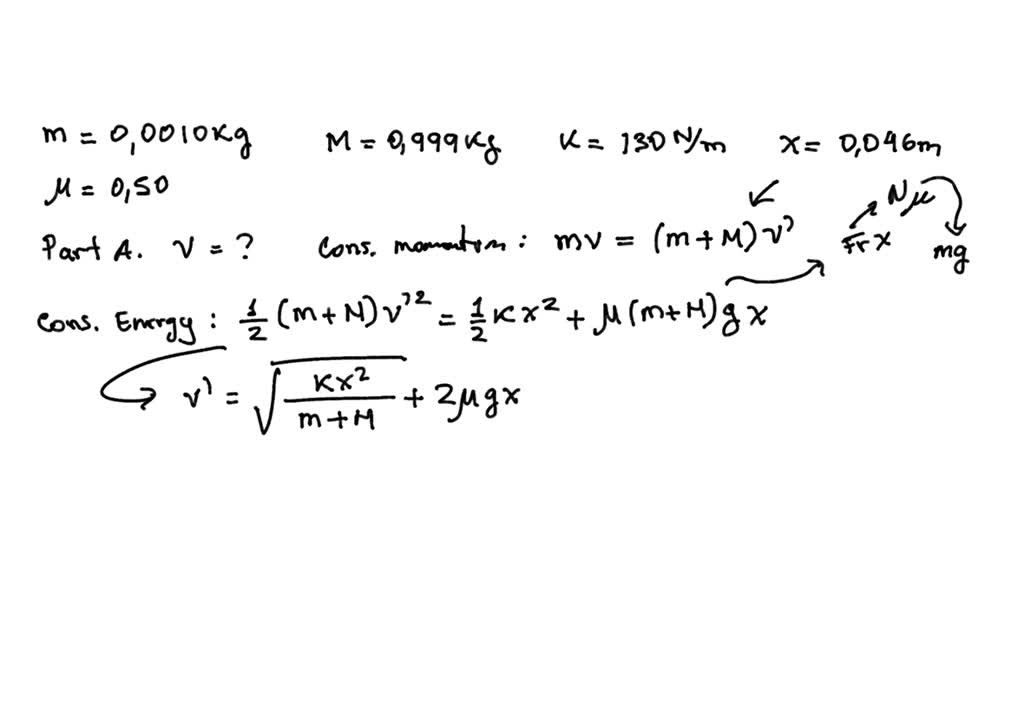 SOLVED: A bullet of mass m = 0.0010 kg embeds itself in a wooden block ...